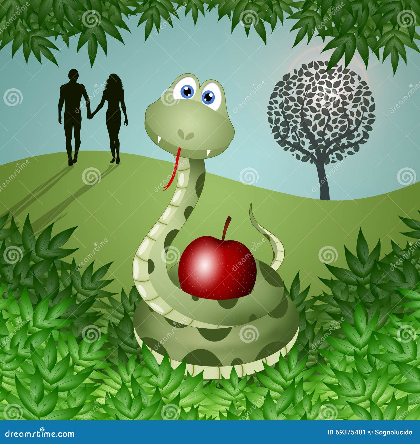 Snake with the Fruit of Sin Stock Illustration - Illustration of fruit ...