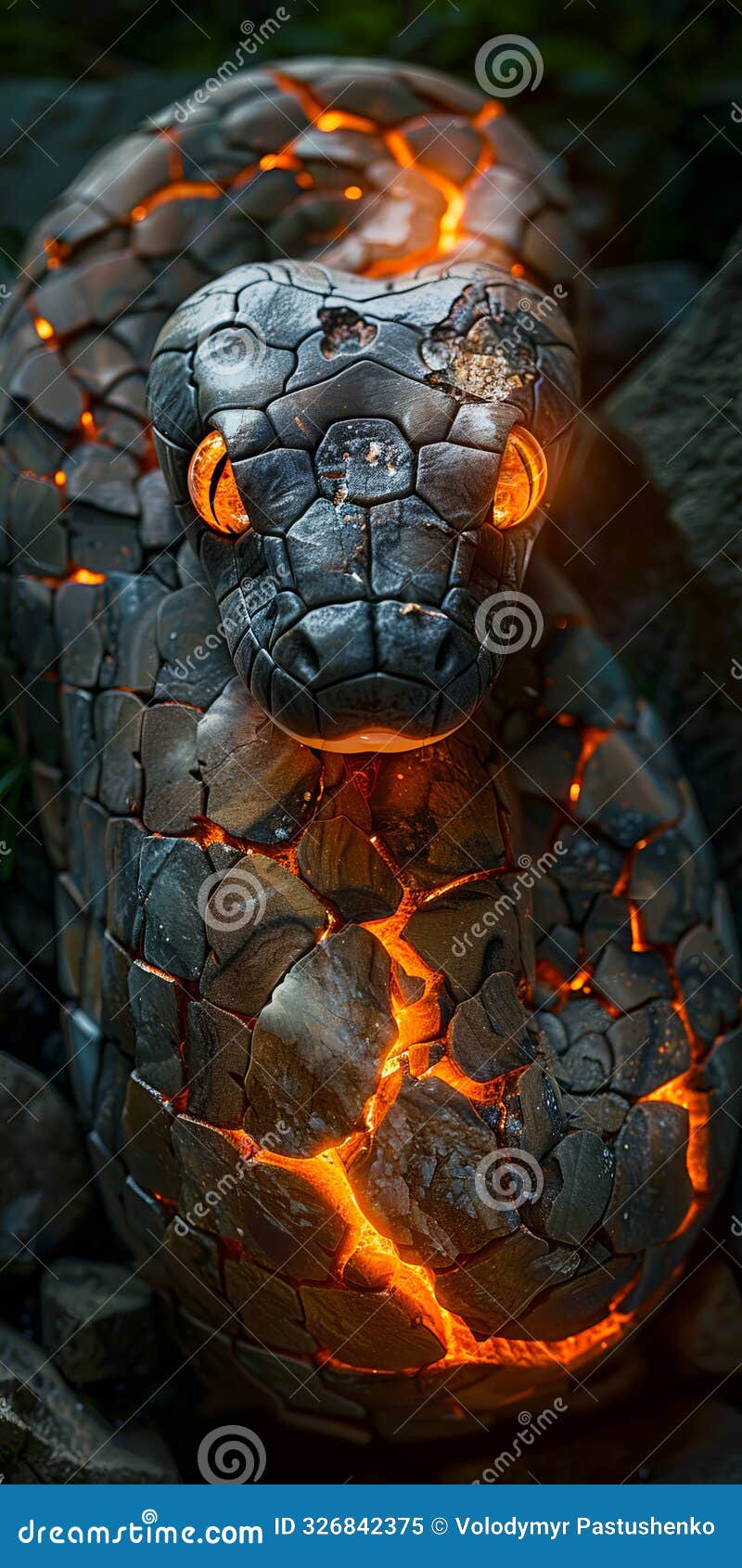 A Snake with Glowing Eyes and a Fire on it Stock Image - Image of ...