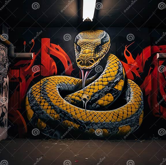 Snake Graffiti Paint on the Wall Stock Image - Image of mythology ...