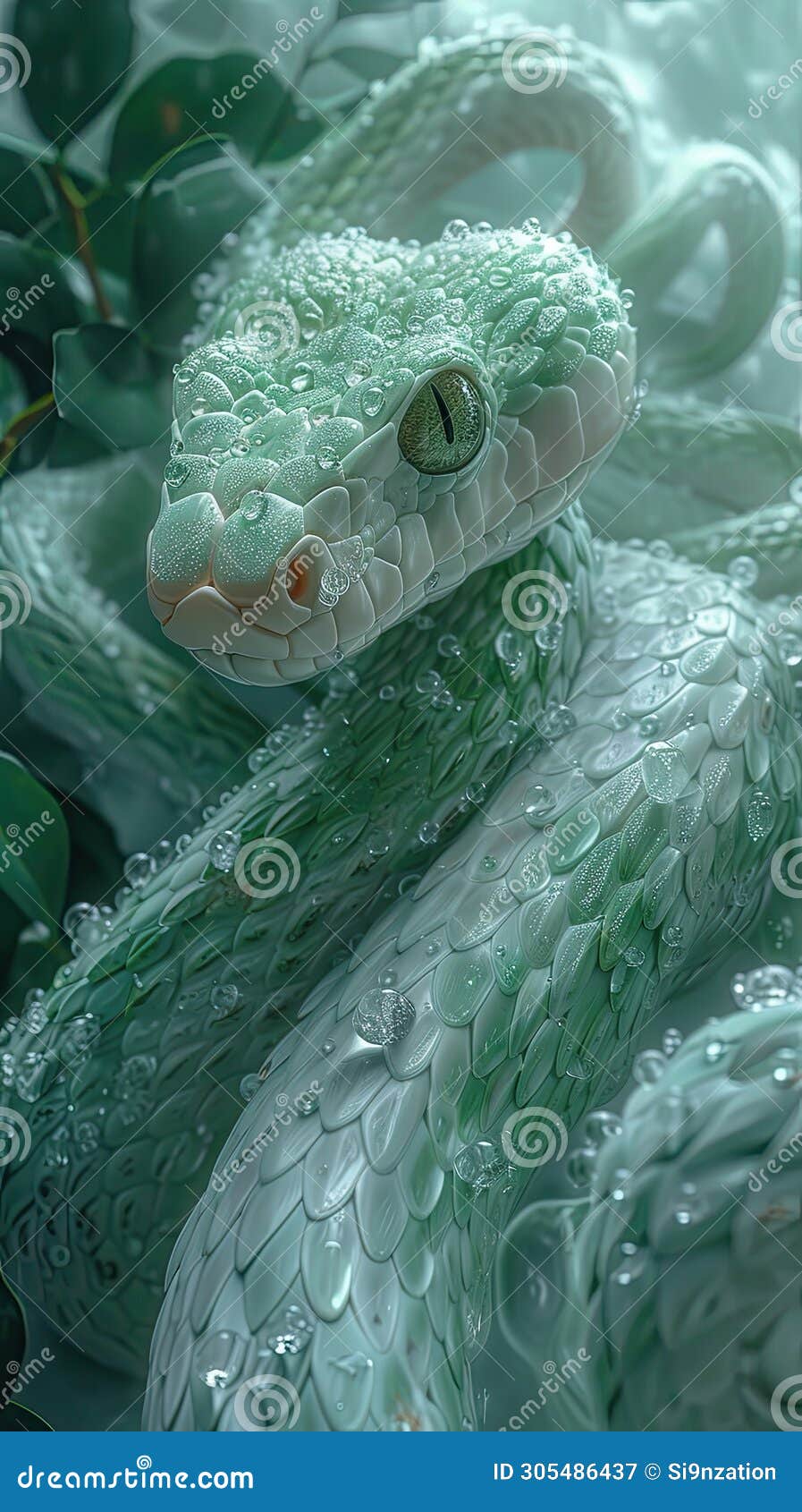 Snake in Green with Clouds Surrounding it Stock Illustration ...