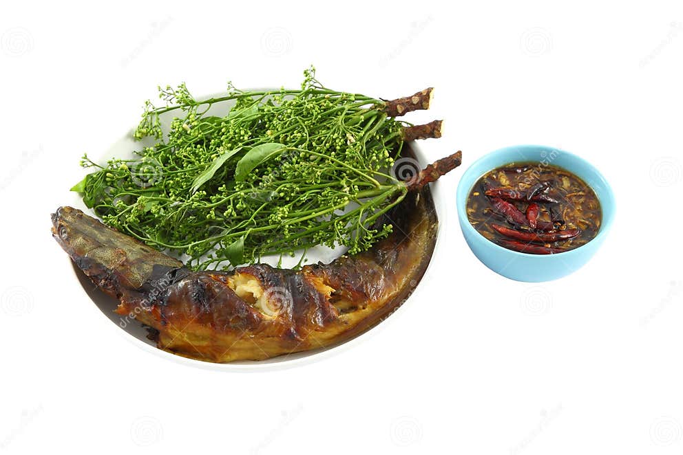 Snake Head Fish Grilled and Nim Leaf Stock Image - Image of cuisine ...