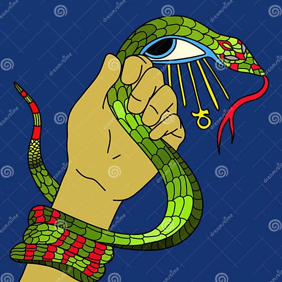 Snake in his hand and ankh stock illustration. Illustration of ankh ...