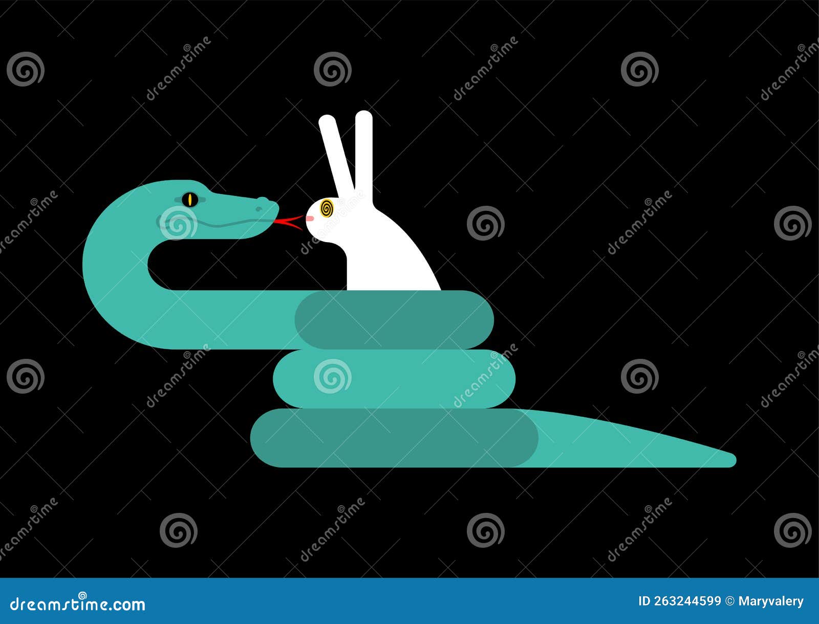 Snake Hypnotizes Rabbit. Snake Wrapped Around Hare Cartoon Vector ...
