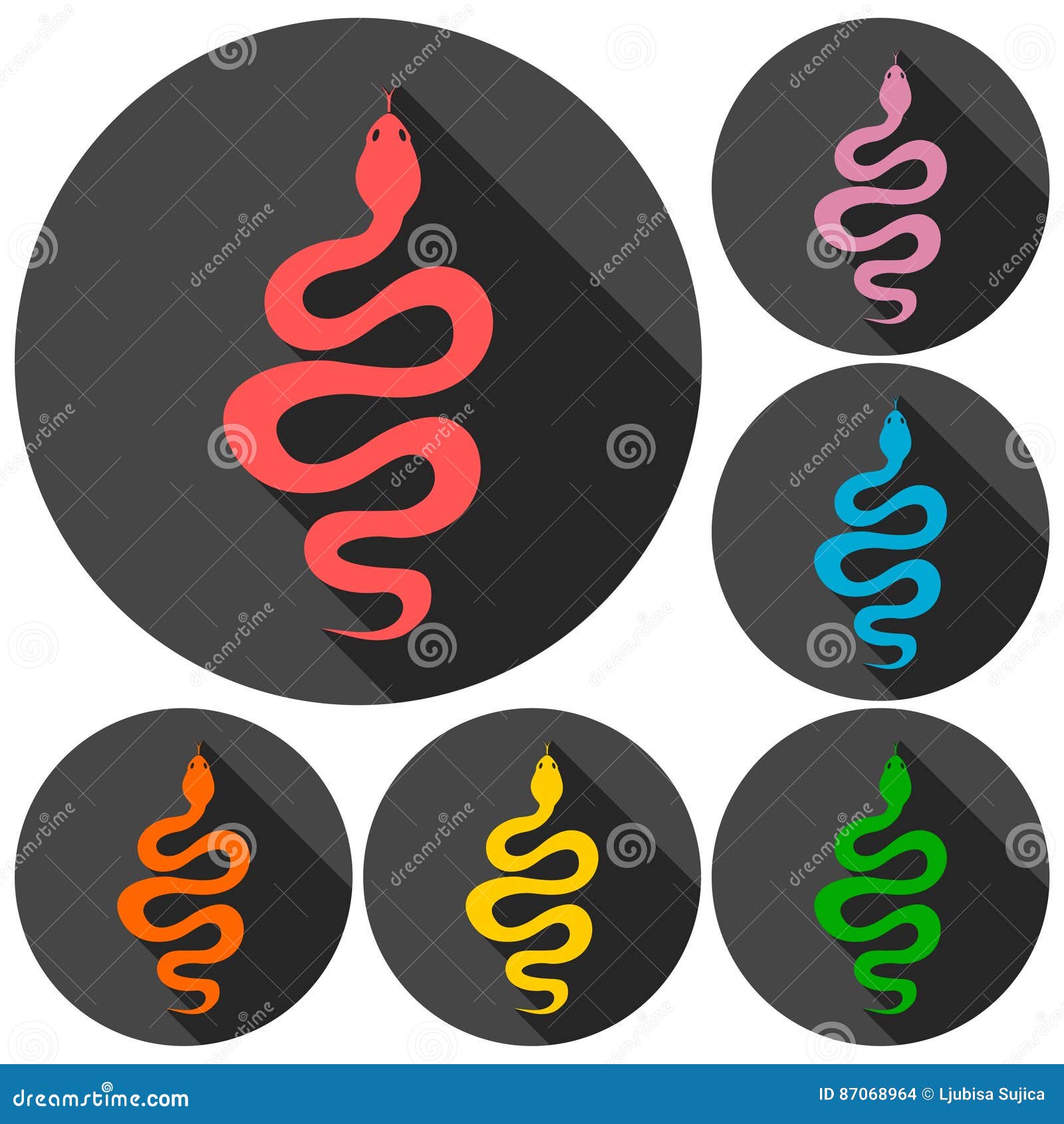 Snake Icons Set with Long Shadow Stock Vector - Illustration of deadly ...