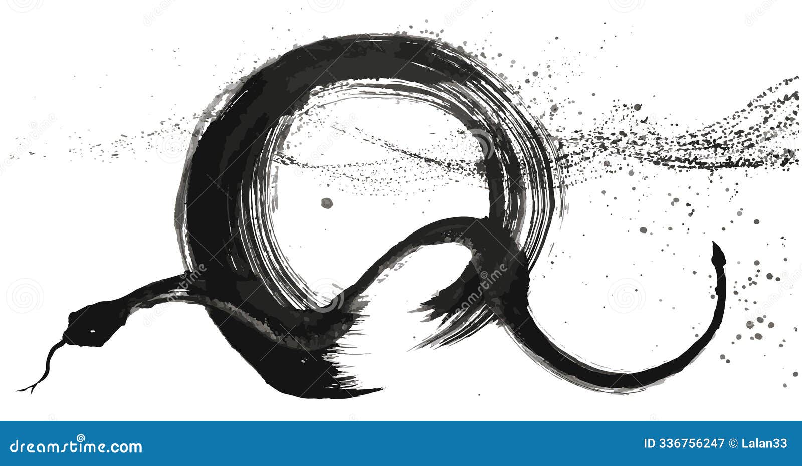 Snake with Ink Splash. Hand Drawn Illustration. Stock Illustration ...