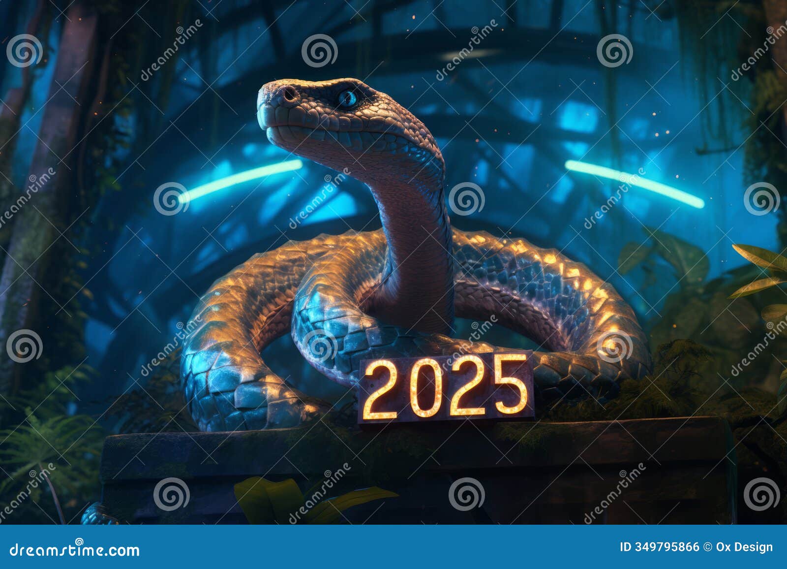 Snake Intertwine Around Gold Numerals "2025" on Forest Backdrop ...