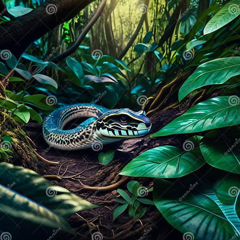 Snake in the Jungle. 3d Rendering. Computer Digital Drawing Stock Photo ...