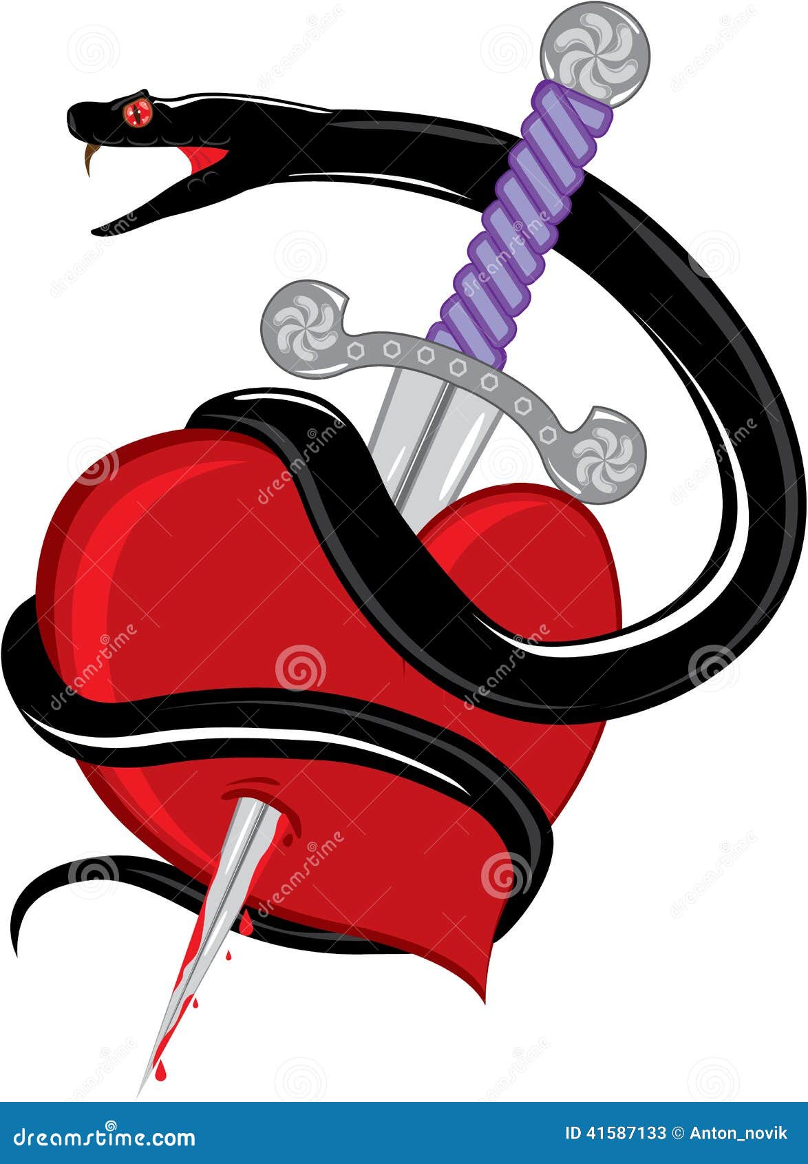 Snake knife heart stock vector. Illustration of furious - 41587133