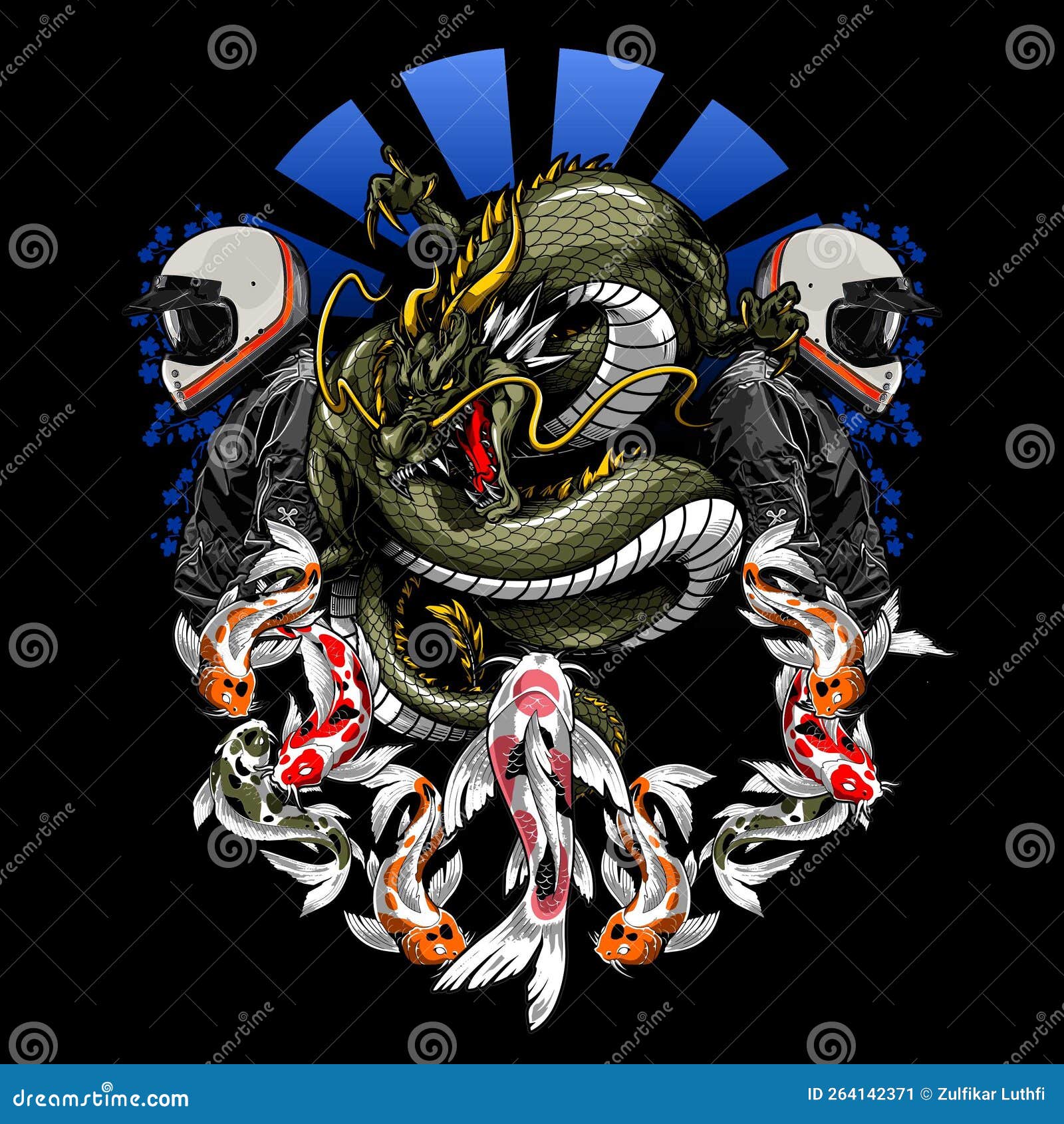 Snake and Koi Fish on Biker Stock Vector - Illustration of drawing ...