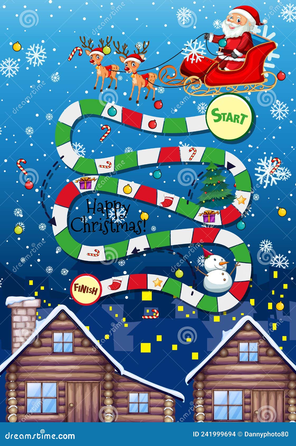 Christmas Snakes And Ladders Board Game For Children With Cute Animals ...