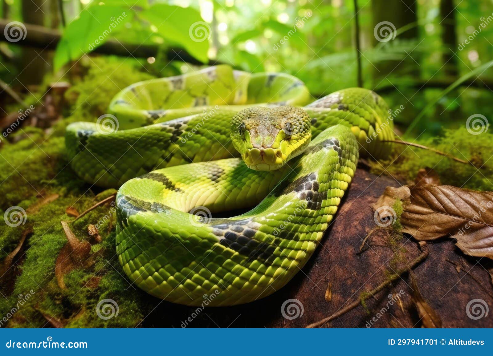 A Snake on a Leave in a Rainforest Stock Image - Image of jungle ...