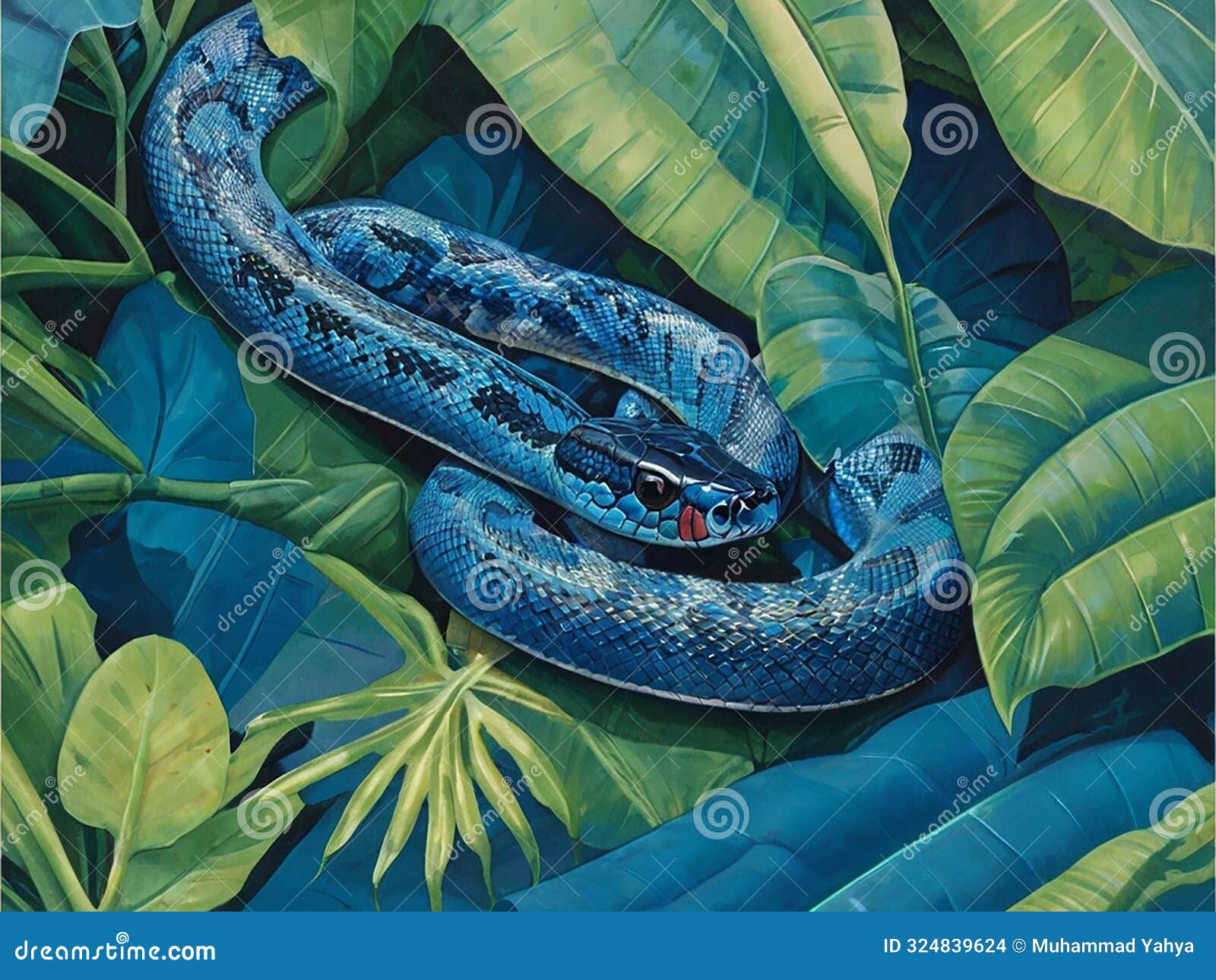 A snake among the leaves stock illustration. Illustration of habitat ...