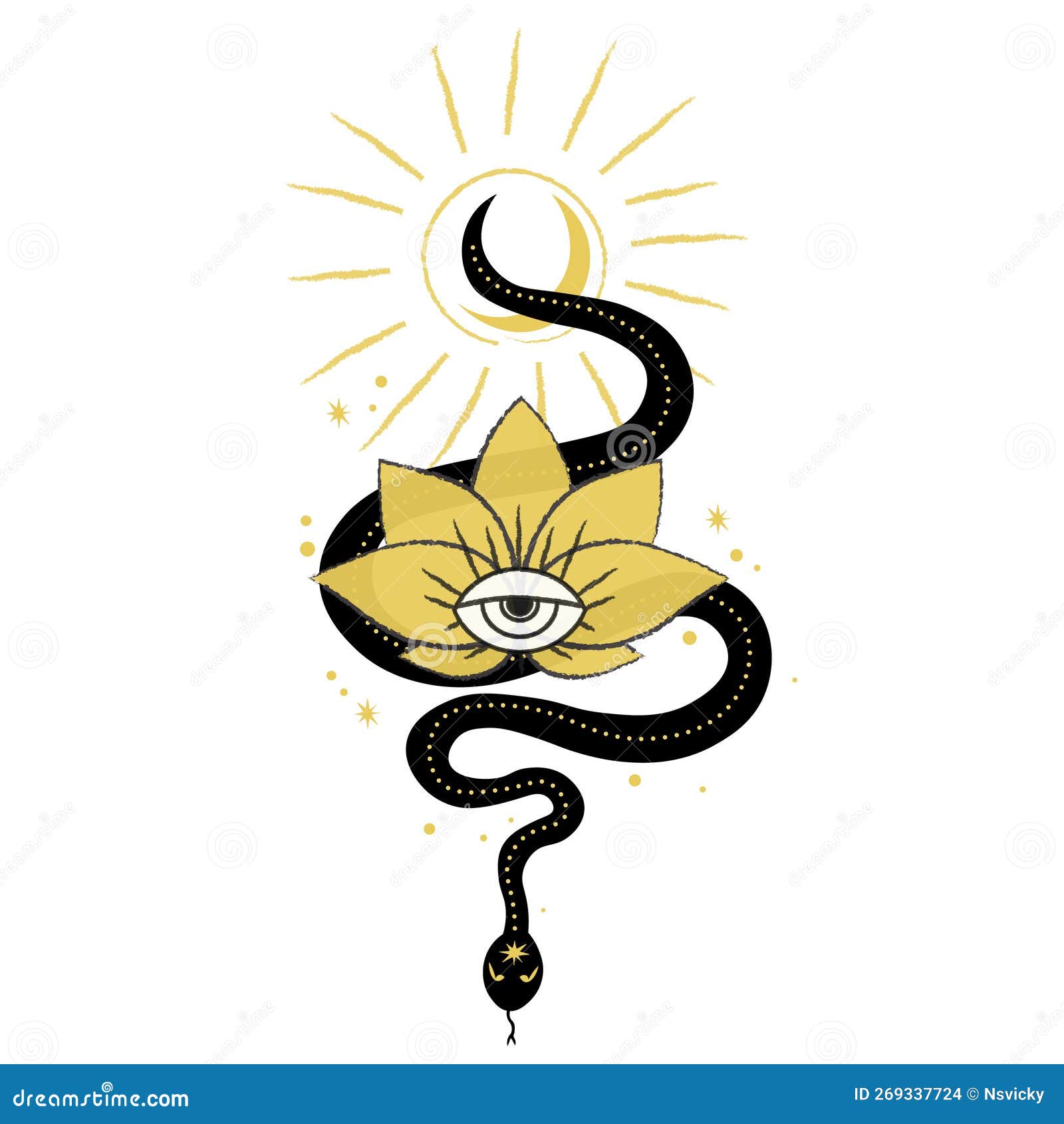 Snake with Lotus. Line Art. Spiritual Occultism Objects Stock Vector ...