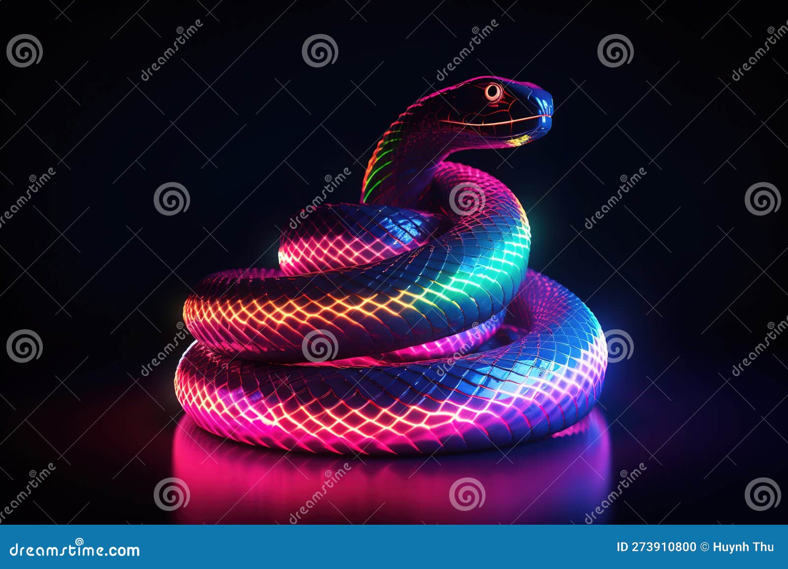 Snake Made of Rainbow Colored Lights at Night Black Background Stock ...