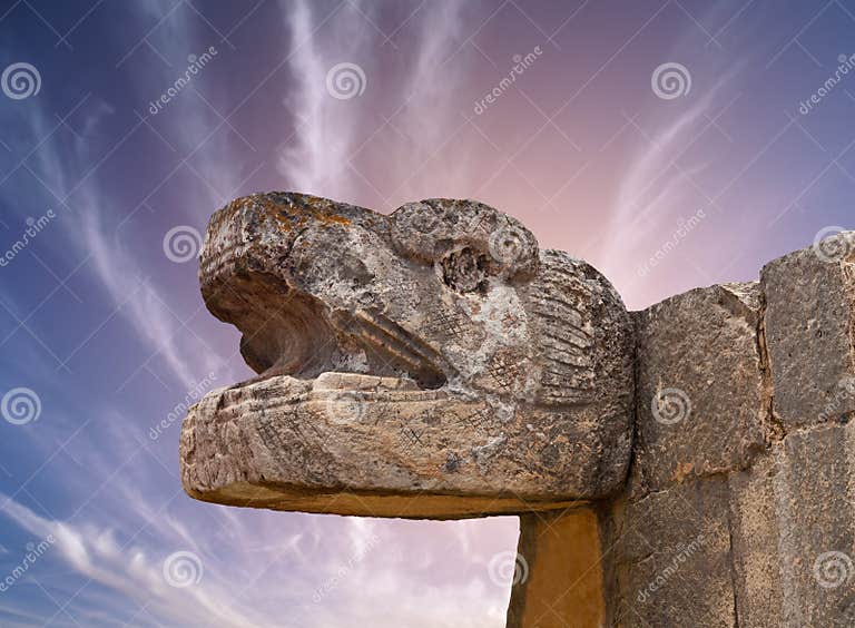 Snake Mayan Sculpture in Chichen Itza, Mexico Stock Image - Image of ...
