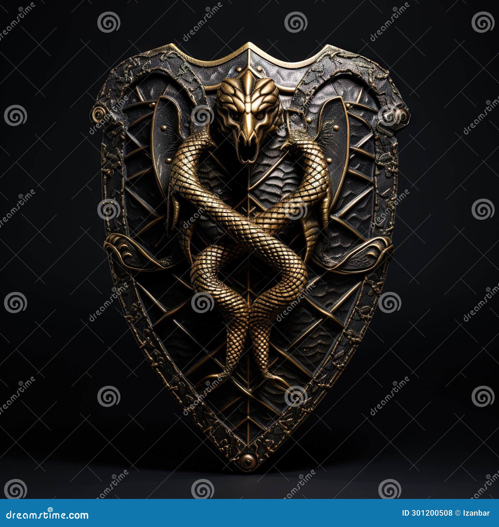 Snake Medieval Shield Isolated on Black Background Generative AI Stock ...