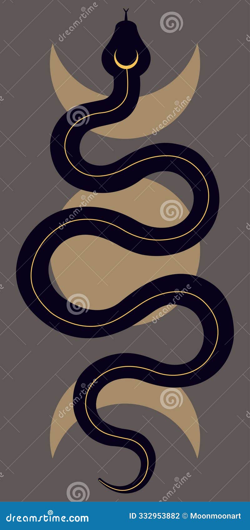 Snake and Moon Phases. Esoterics. Black Silhouette of a Snake Stock ...