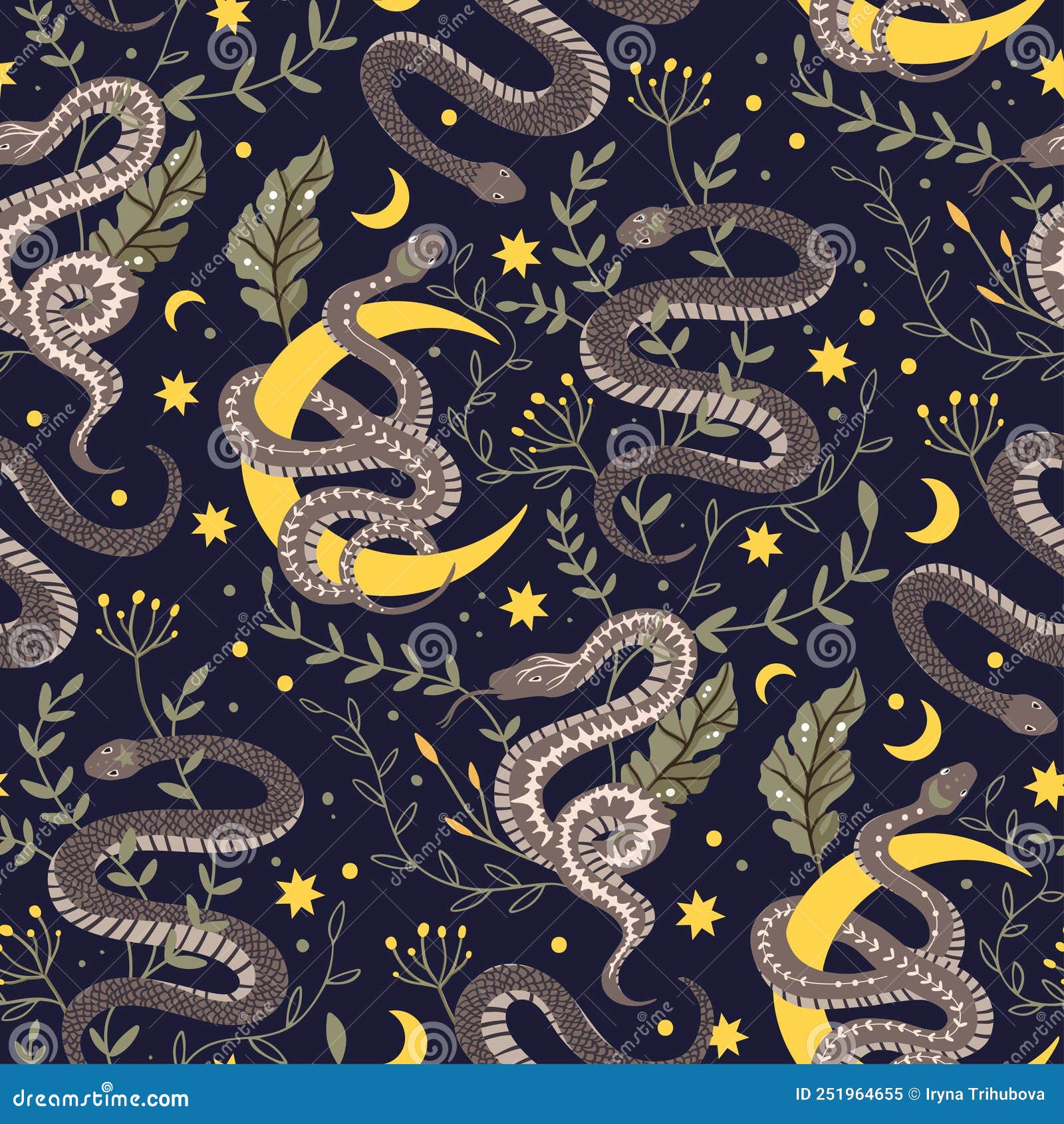 Snake Sun Moon. Vector Art Of Mystical Magic Objects- Snake, Moon And ...