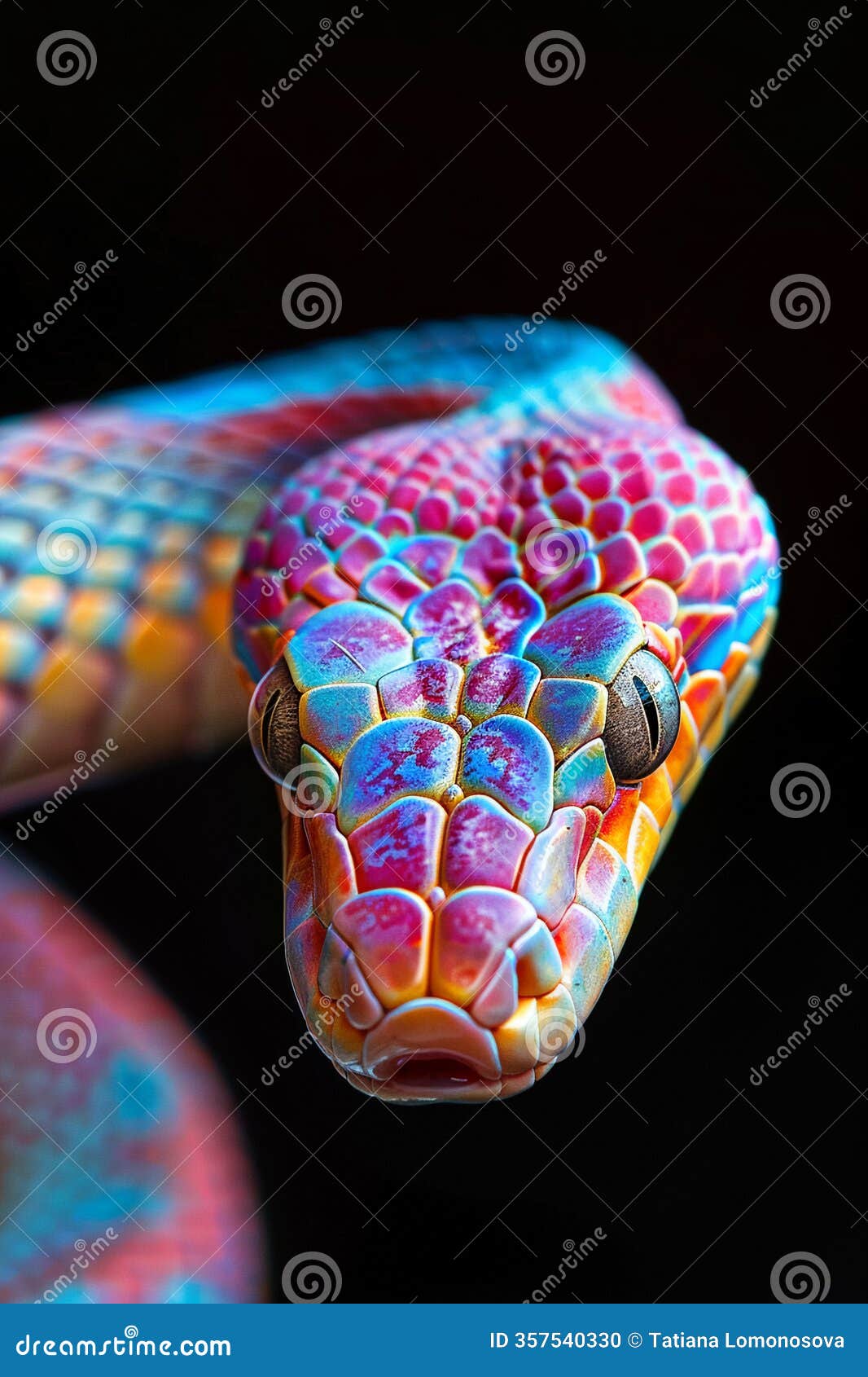 Snake with Neon Brightly Colored Skin on a Black Background Stock Photo ...