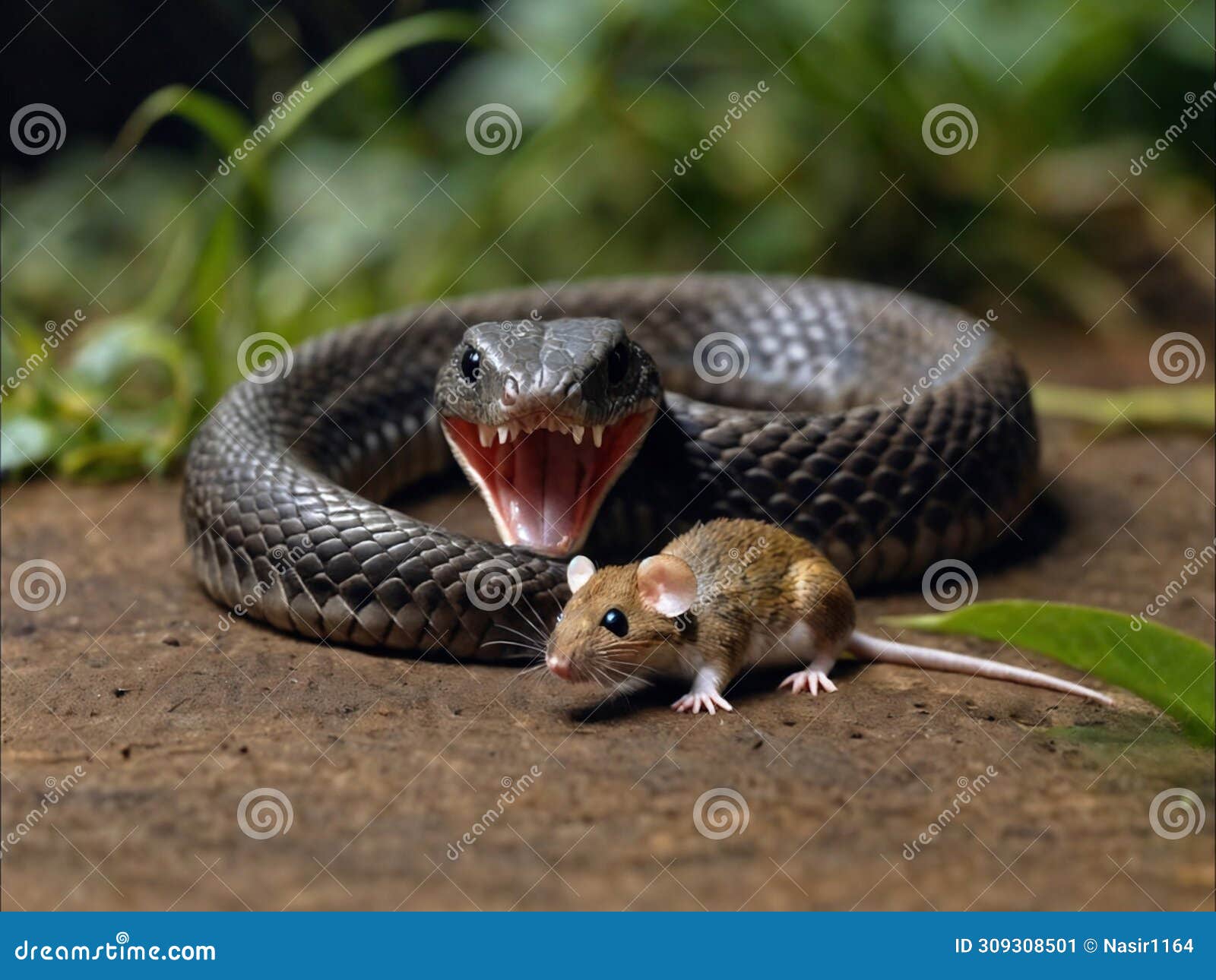 A Snake with an Open Mouth and a Mouse Stock Illustration ...