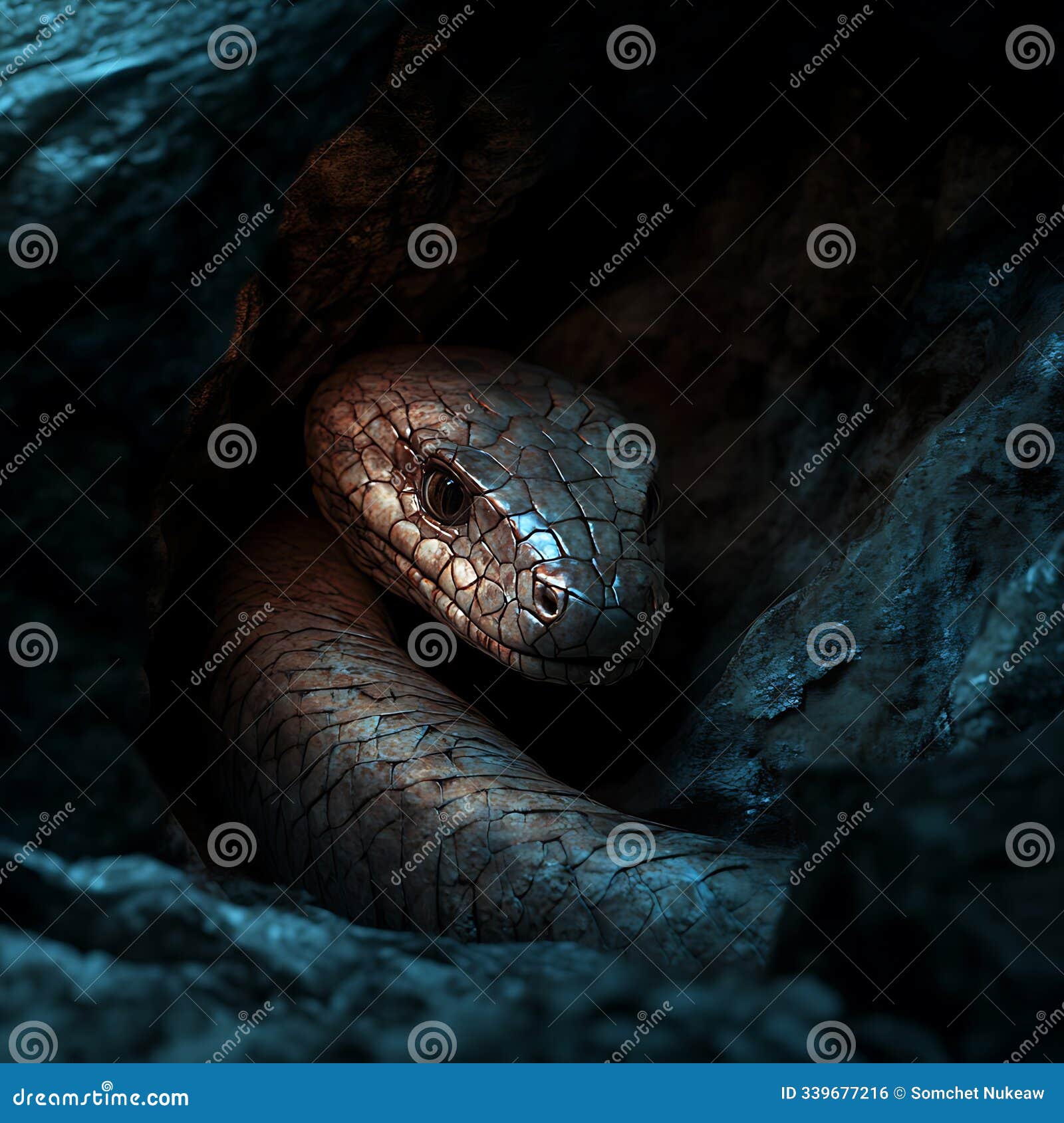 A Snake Peeks Out from a Dark Crevice in the Rocks Stock Illustration ...