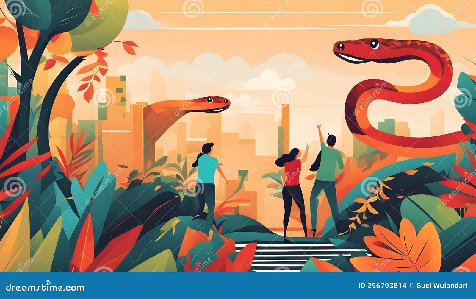Snake and People Illustrated in Stock Illustration - Illustration of ...