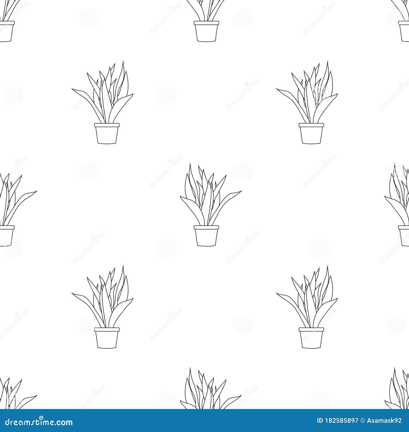 Snake Plant Outline Seamless on White Background Stock Vector ...