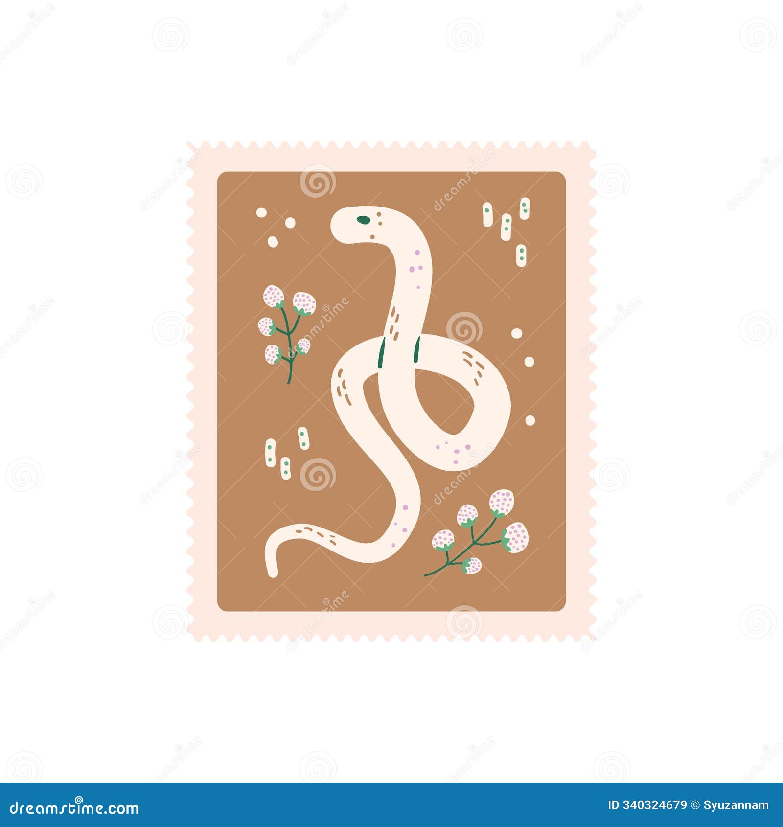 Snake Post Stamp. Reptile Animal Sticker. Vector Hand Drawn ...
