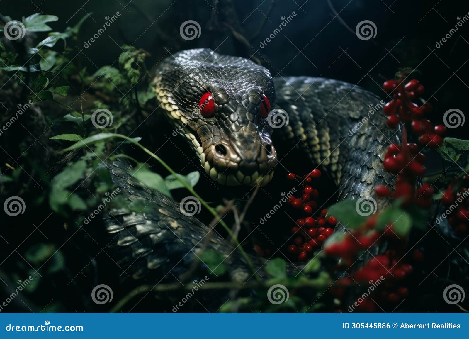 A Snake with Red Eyes in the Forest Stock Illustration - Illustration ...