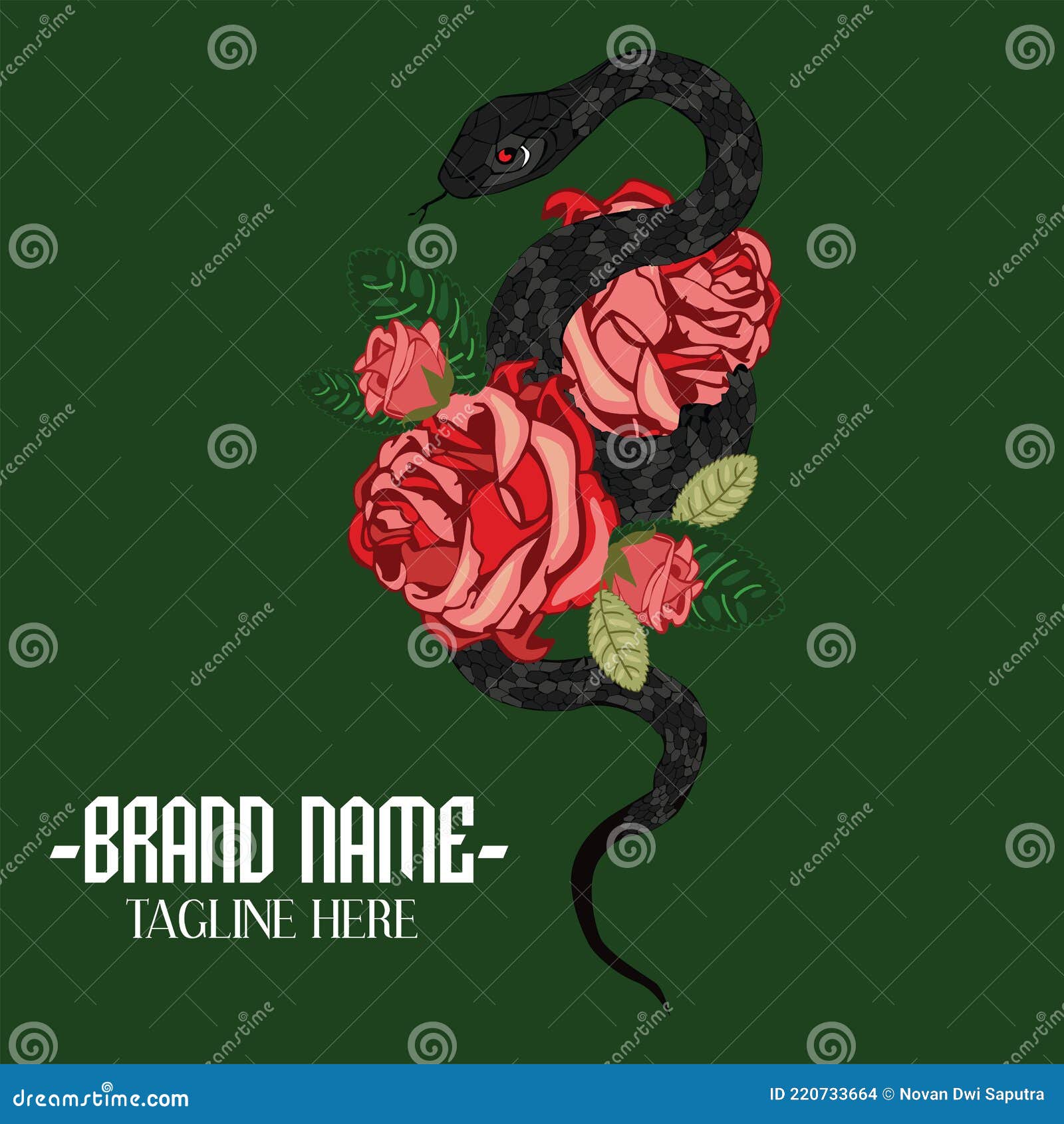 SNAKE with RED ROSES POSTER Stock Vector - Illustration of vintage ...