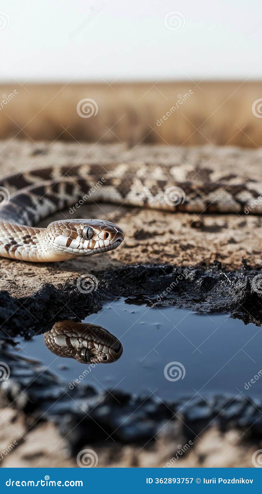 Snake Reflecting in a Puddle in the Desert Stock Image - Image of wild ...