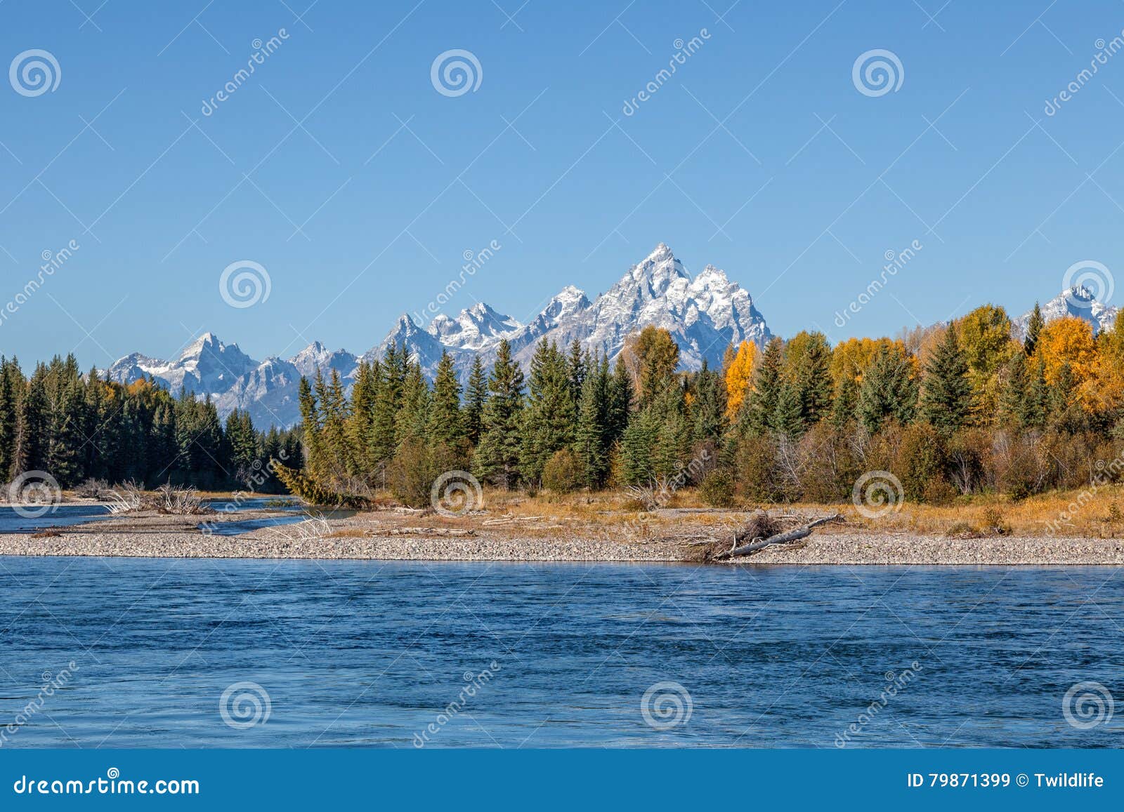 Snake River and Tetons in Fall Stock Image - Image of mountain, snow ...