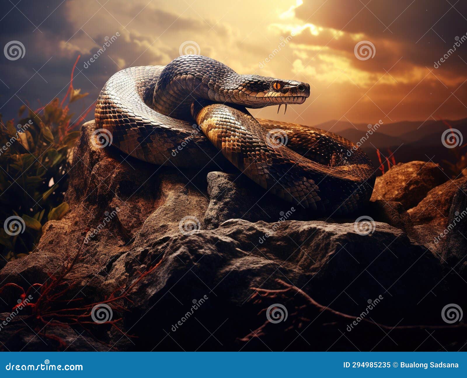 Snake on the Rocks stock illustration. Illustration of nature - 294985235