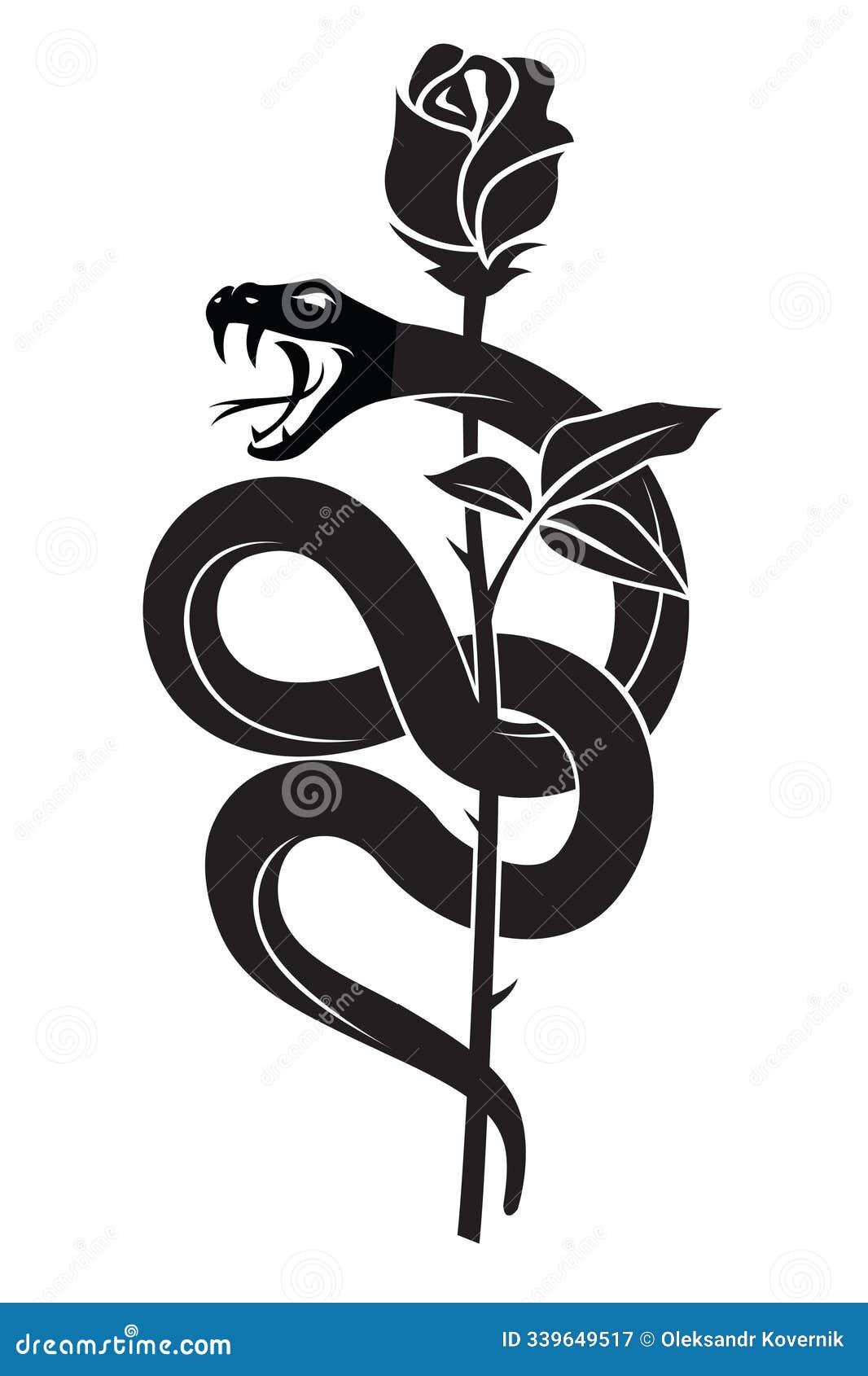 Snake and rose stock illustration. Illustration of graphic - 339649517