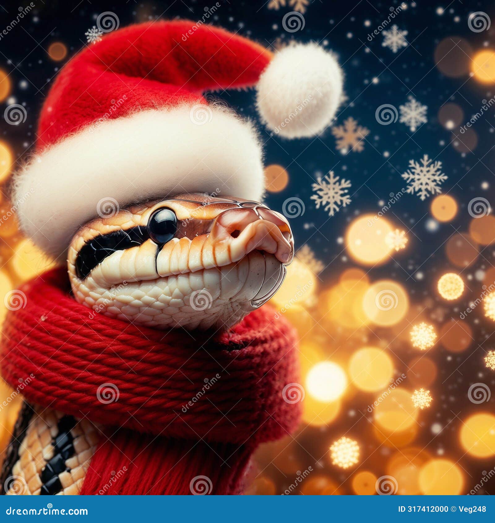 Snake in a santa hat. AI stock illustration. Illustration of year ...