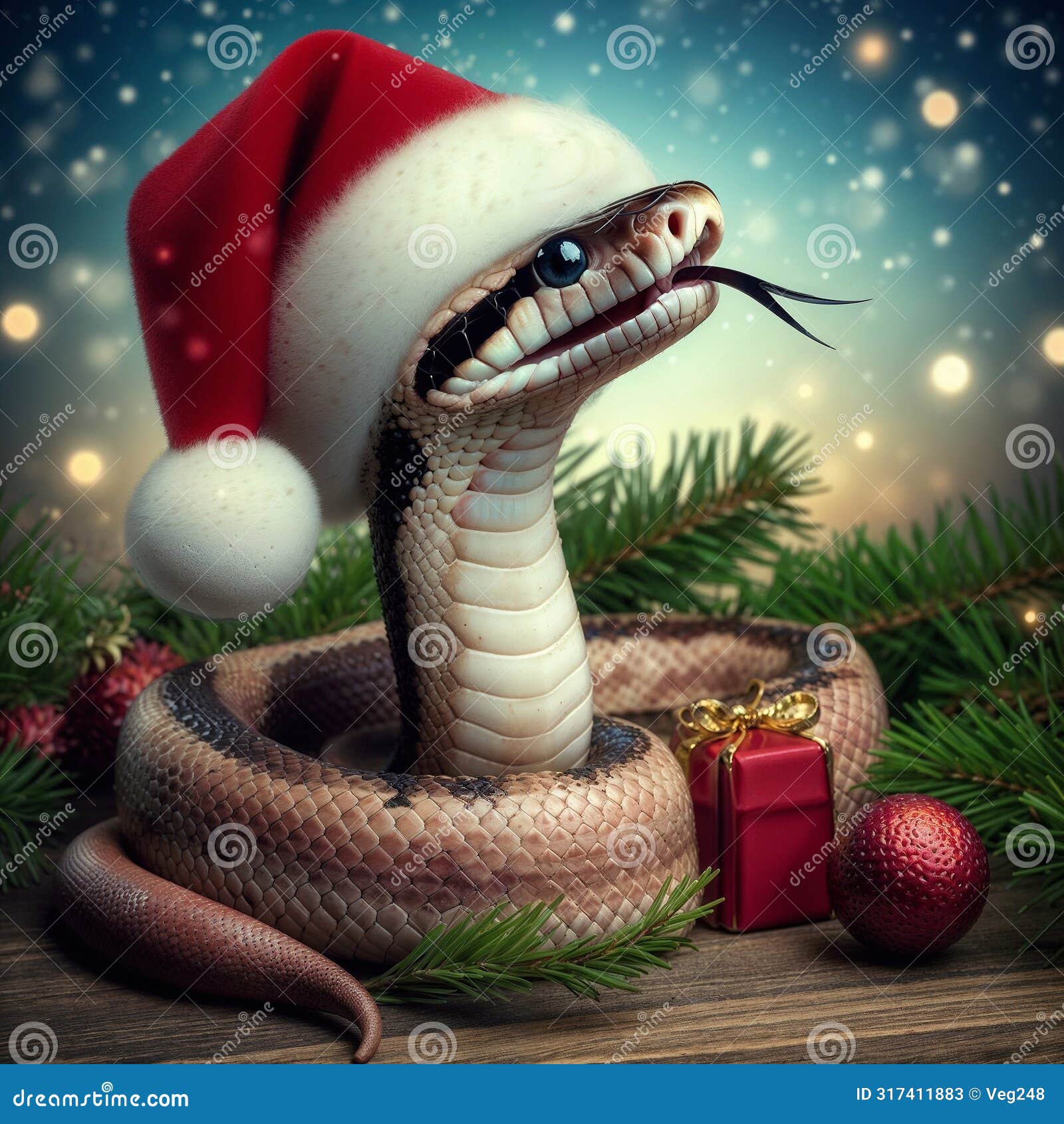 Snake in a santa hat. AI stock illustration. Illustration of reptile ...