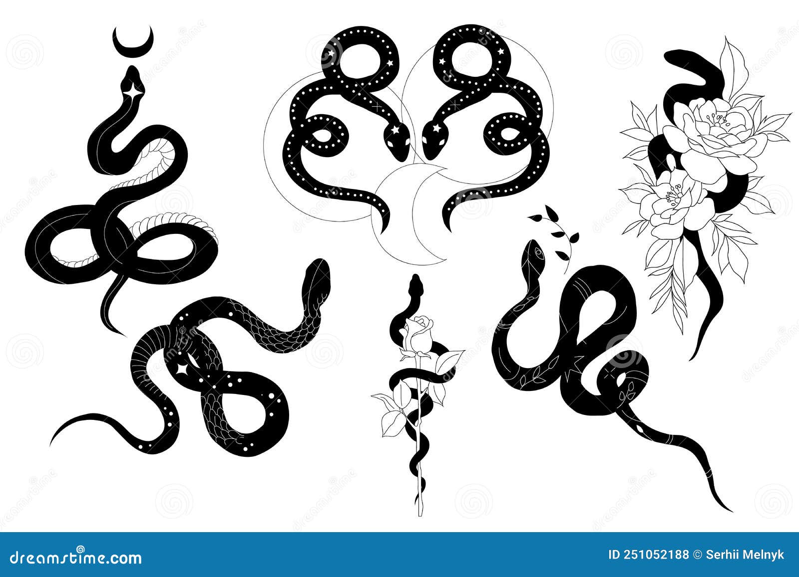 Mystic Snakes Symbols. Magic Serpents With Different Occult Symbols ...