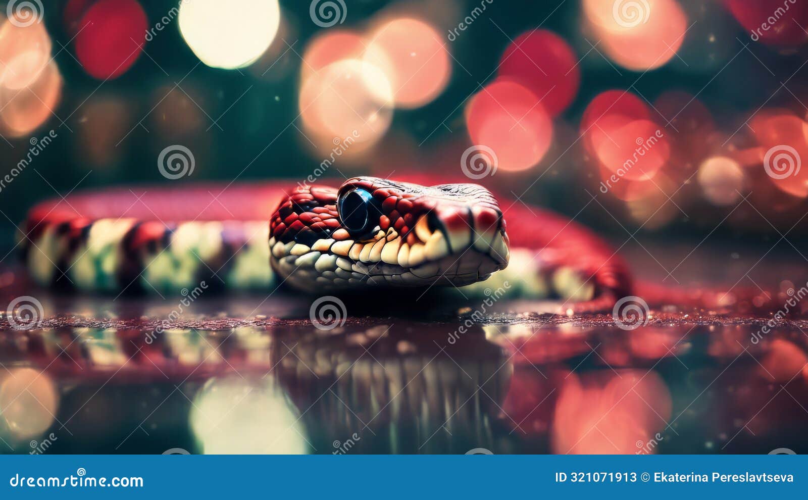 A Snake is Shown in a Blurry Image with a Red and White Pattern Stock ...