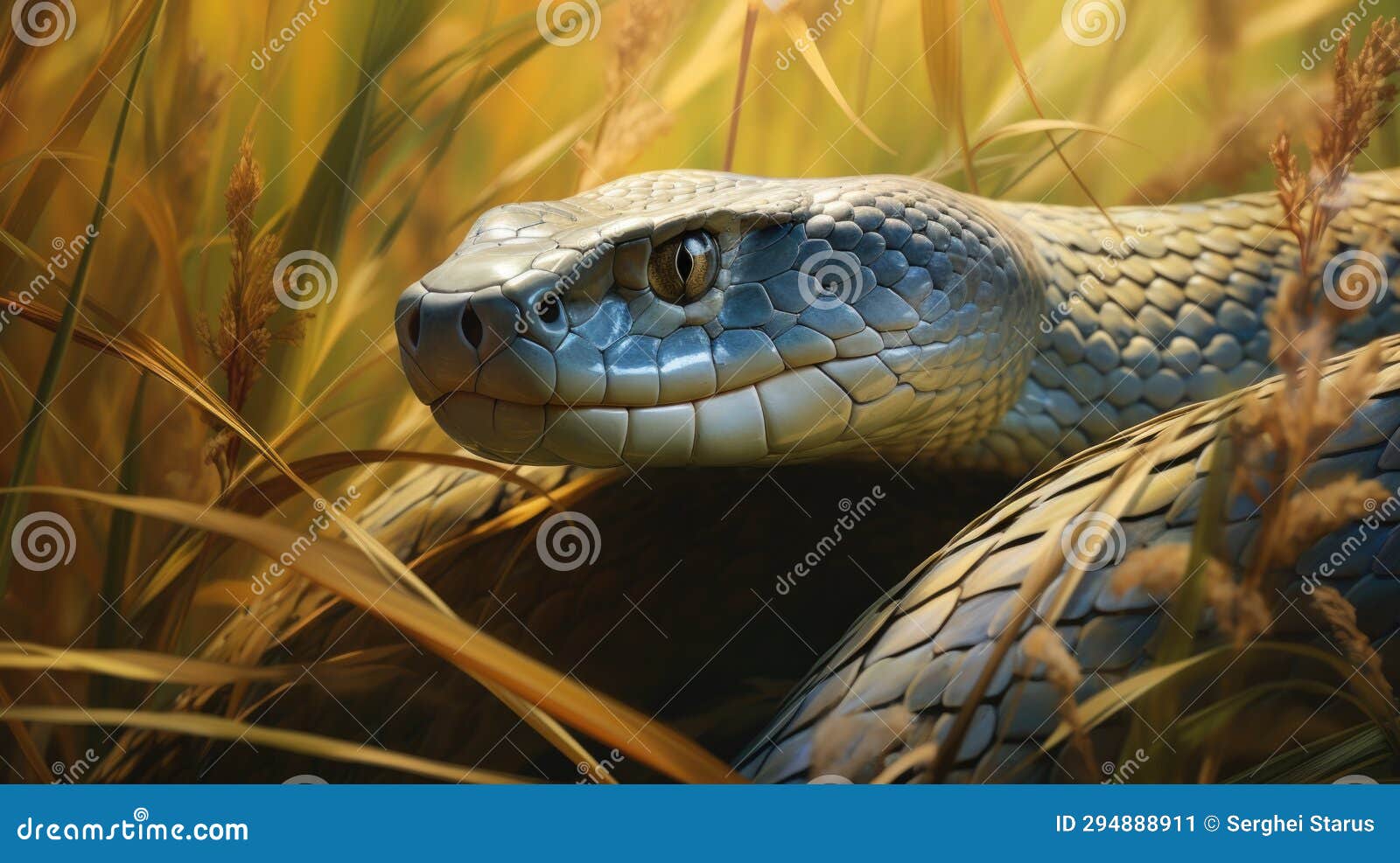 A Snake is Sitting in Tall Grass, AI Stock Illustration - Illustration ...