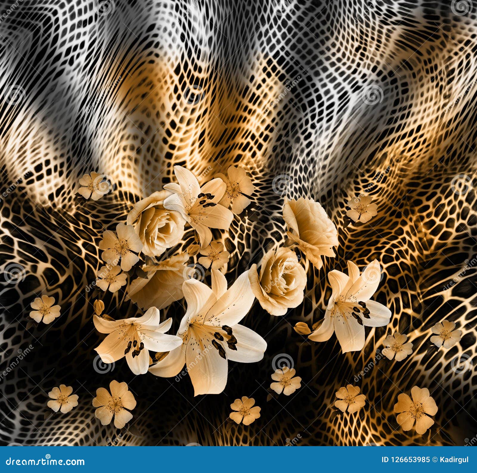 Snake Skin and Flowers Background Stock Illustration - Illustration of ...