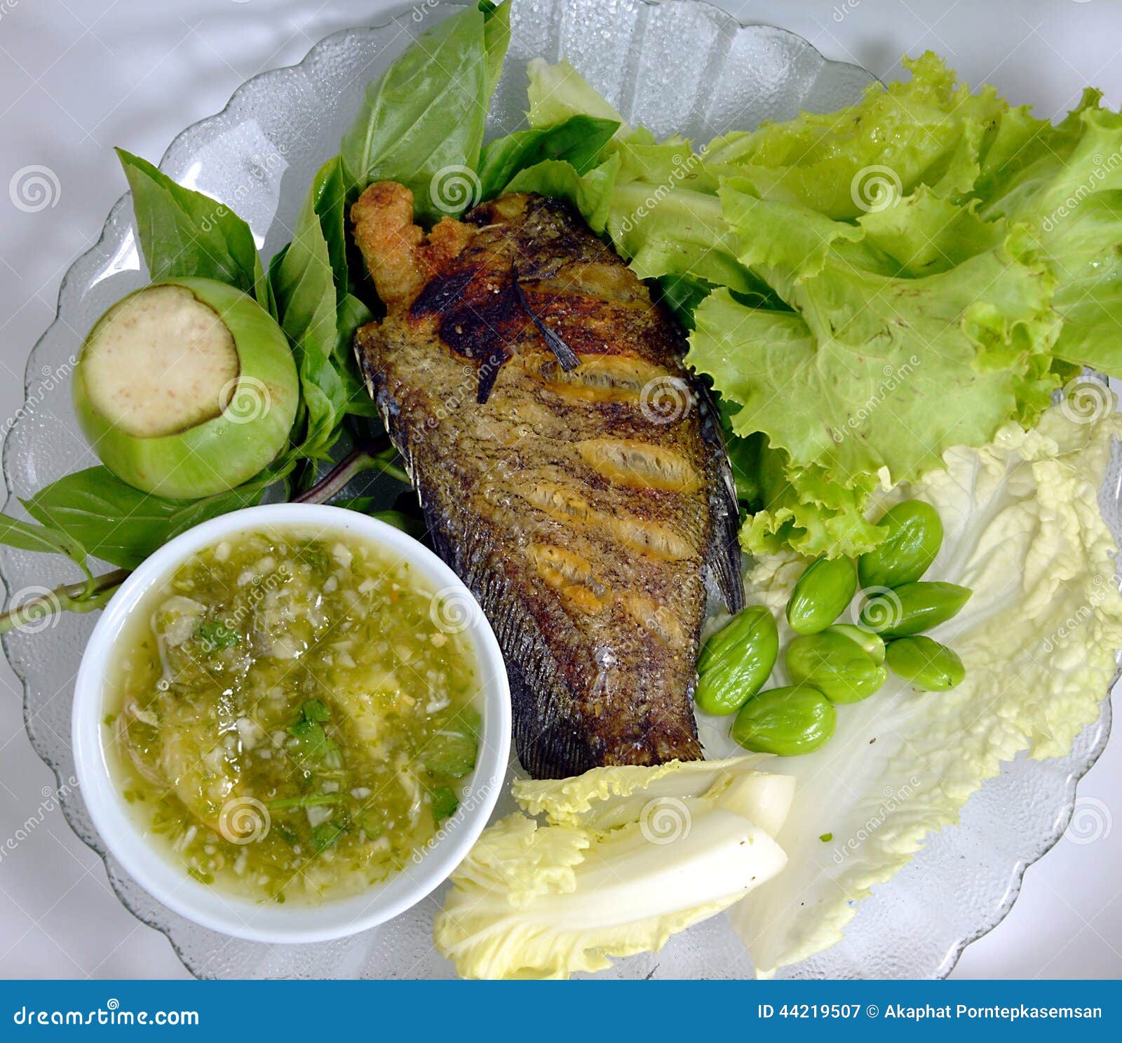 Snake Skin Gourami Fish Fried and Vegetable Stock Image - Image of ...