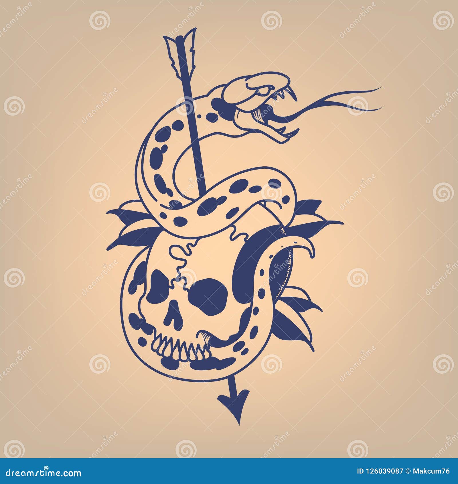 Snake On A Skull Pierced With An Arrow Cartoon Vector | CartoonDealer ...
