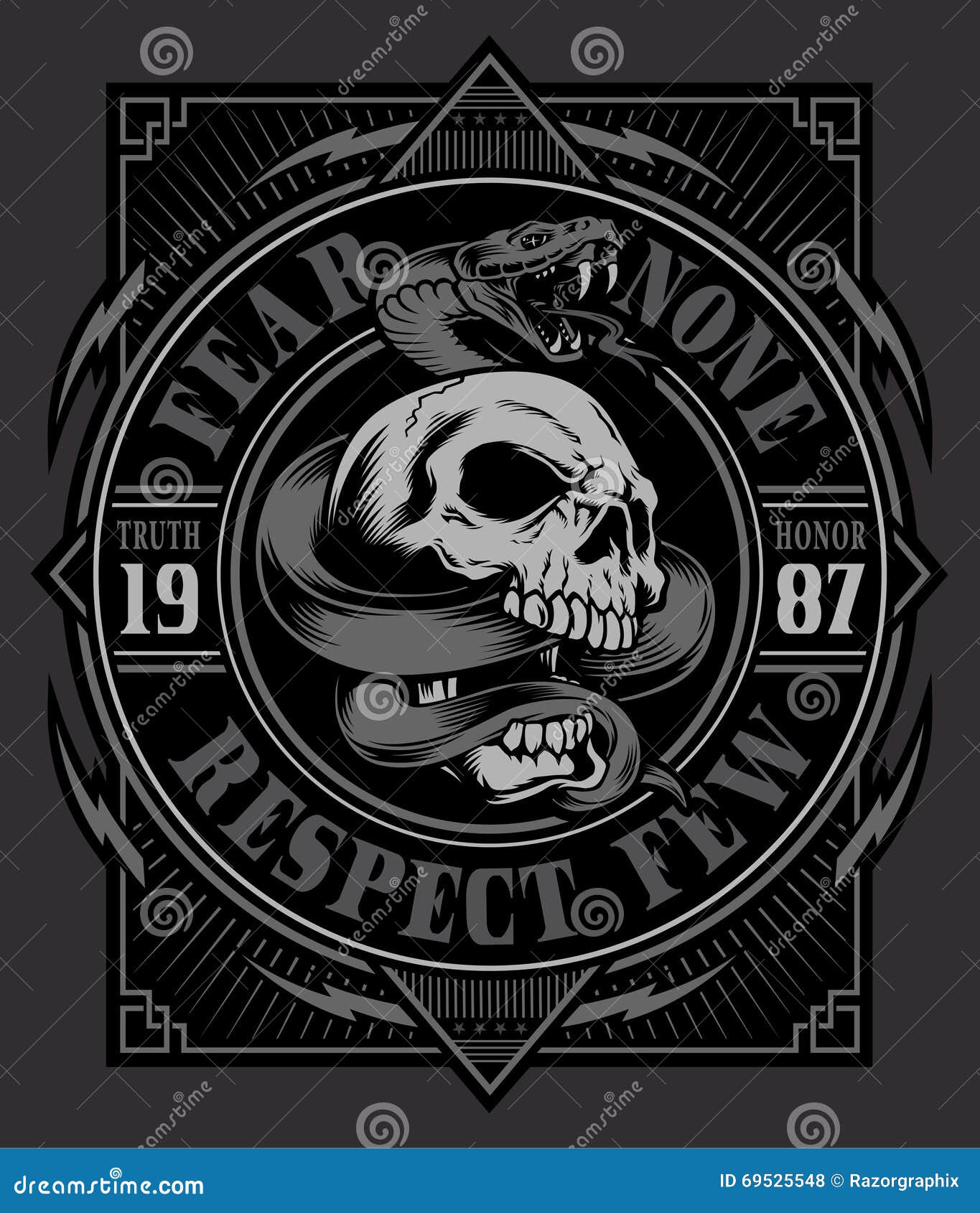 Snake Skull T-shirt Graphic Stock Vector - Illustration of fear ...