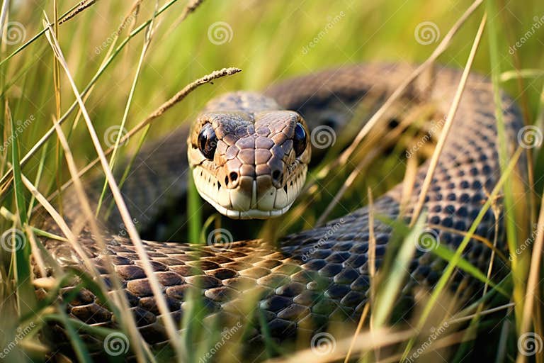 A Snake Slithering through Tall Grass Stock Illustration - Illustration ...