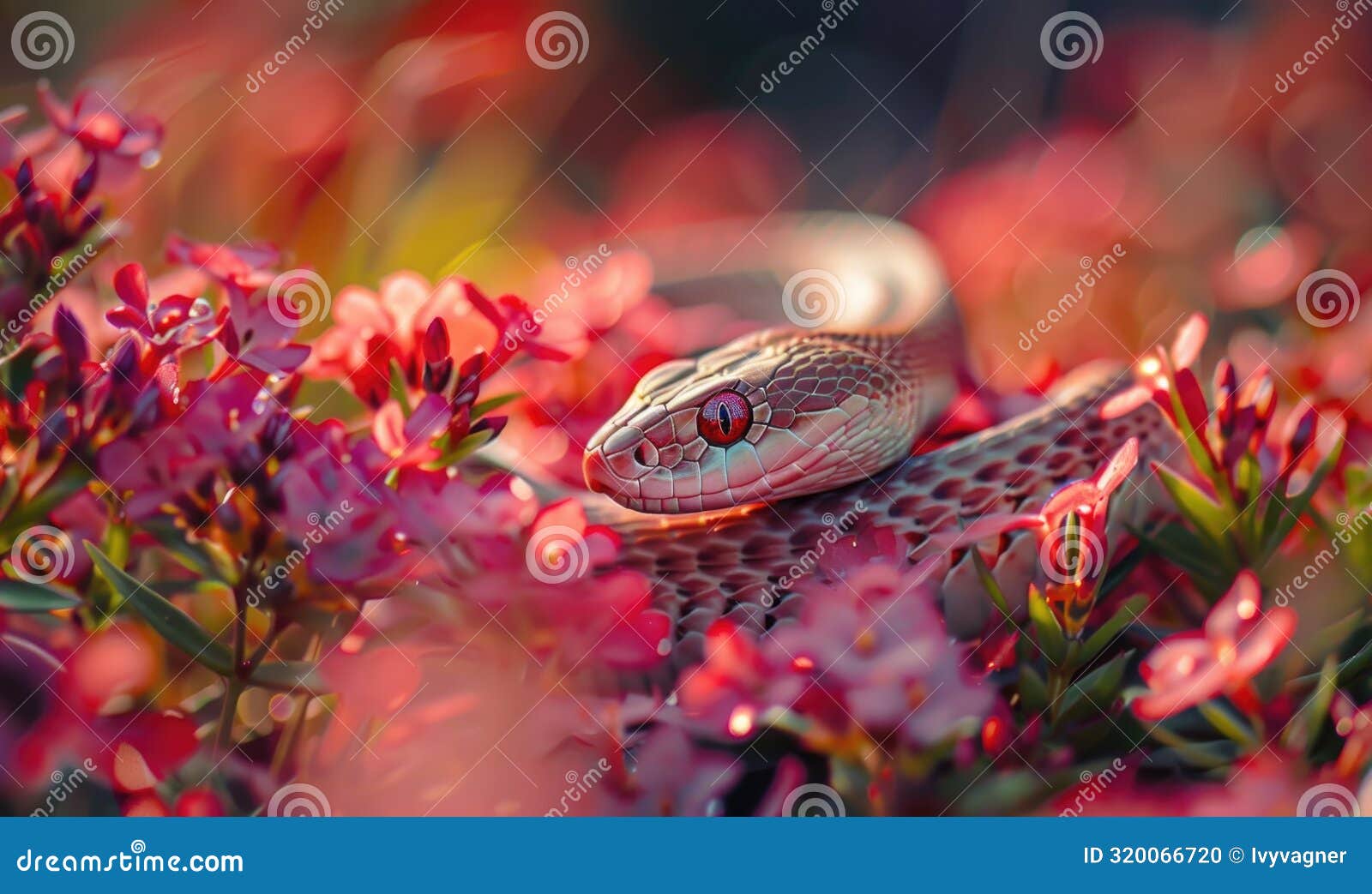 Snake in spring flowers stock photo. Image of wild, nature - 320066720