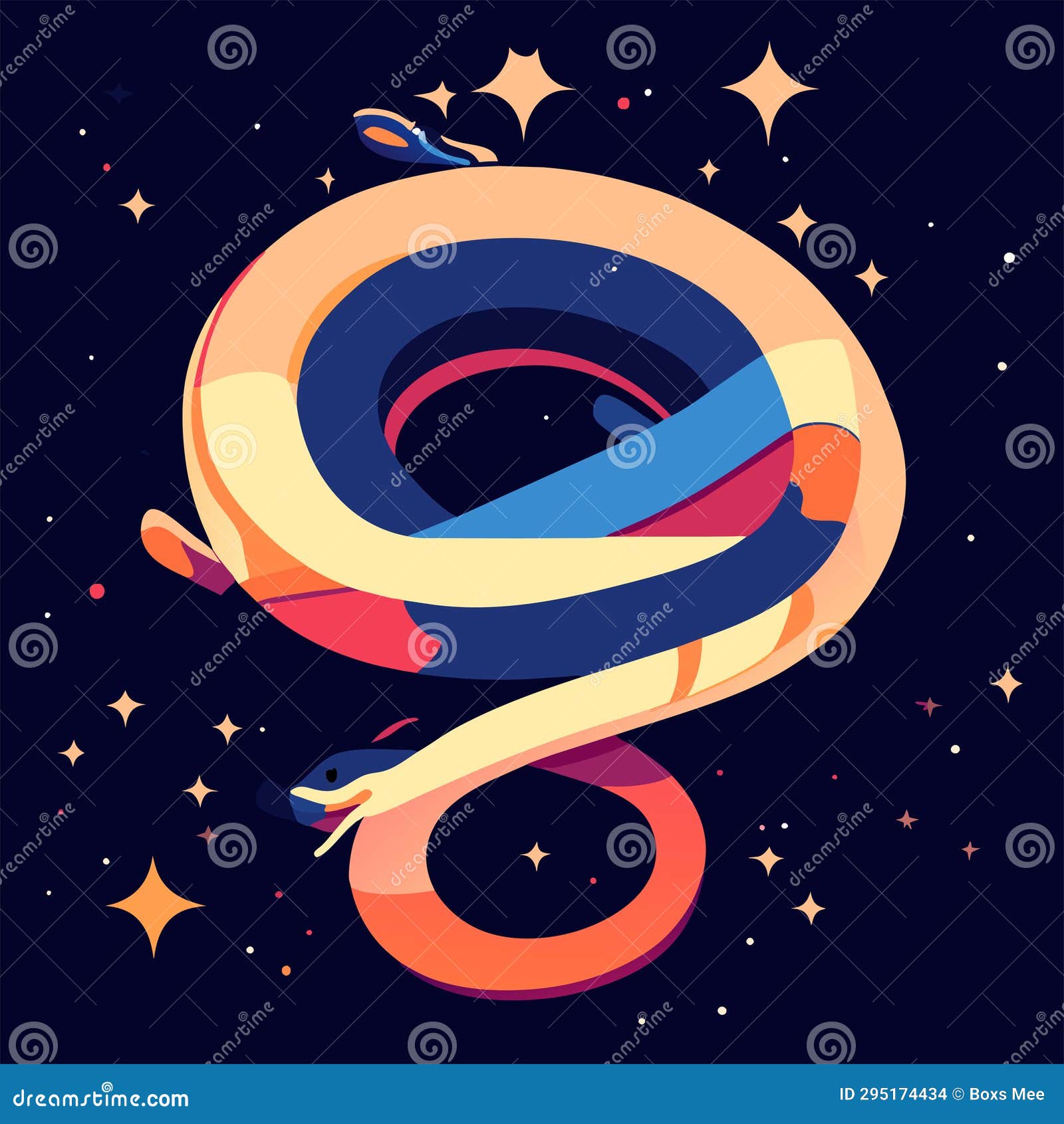 Snake in the Starry Sky. Vector Illustration in Cartoon Style Stock ...