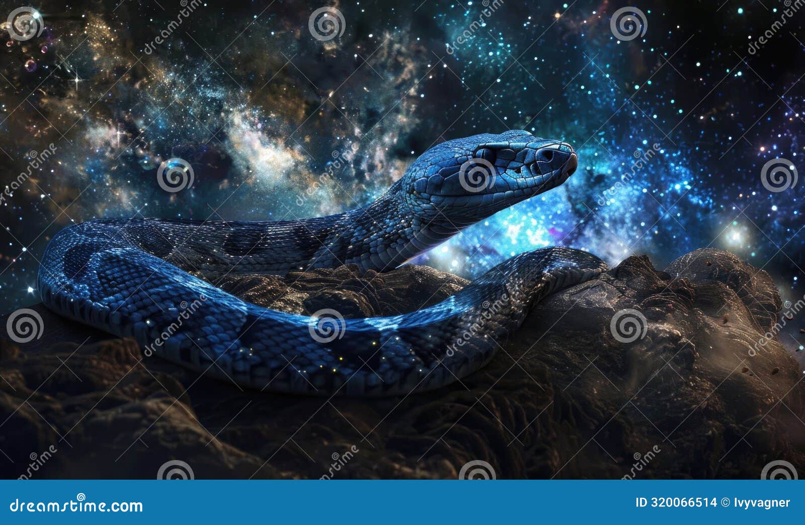 Snake among the Stars, Abstract Background with Snakes and Galaxy Stock ...