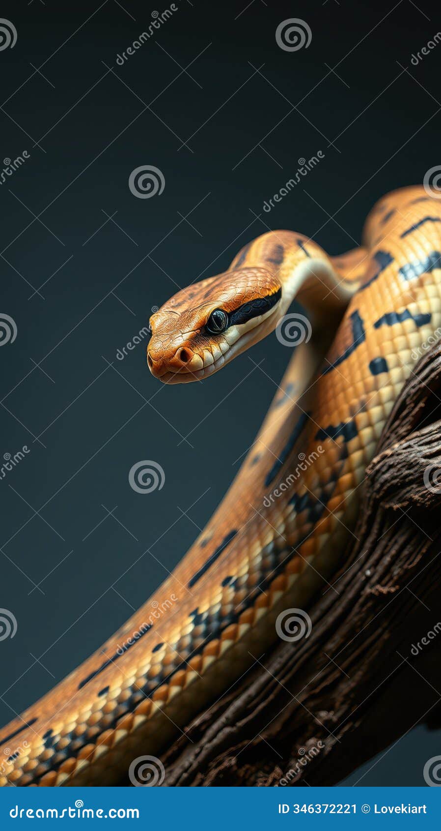 Close-up View of a Vibrant Snake Resting on a Branch in a Dark Setting ...