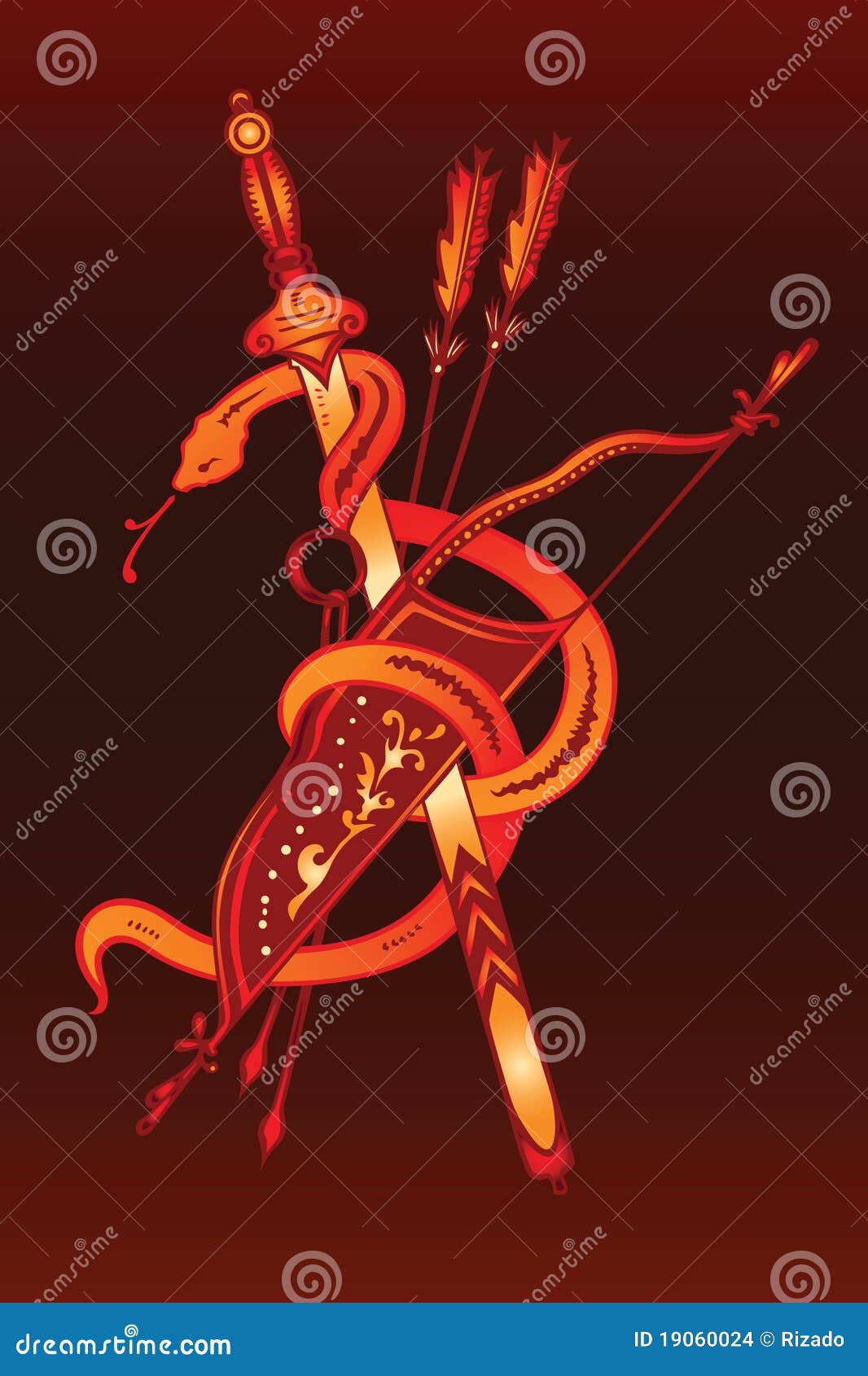 Snake sword and arrow stock vector. Illustration of middle - 19060024