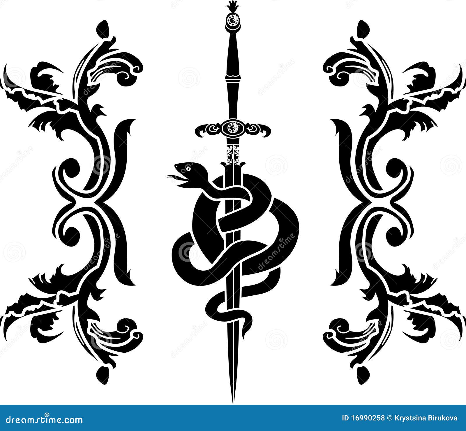Snake With A Sword In Vintage Style. Serpent Cobra Or Python Or ...